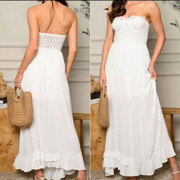 Identity | Dresses | 34 Bohemian Lace Strapless Maxi Dress Off White ...